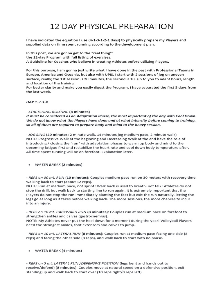 12 Day Physical Preparation | PDF
