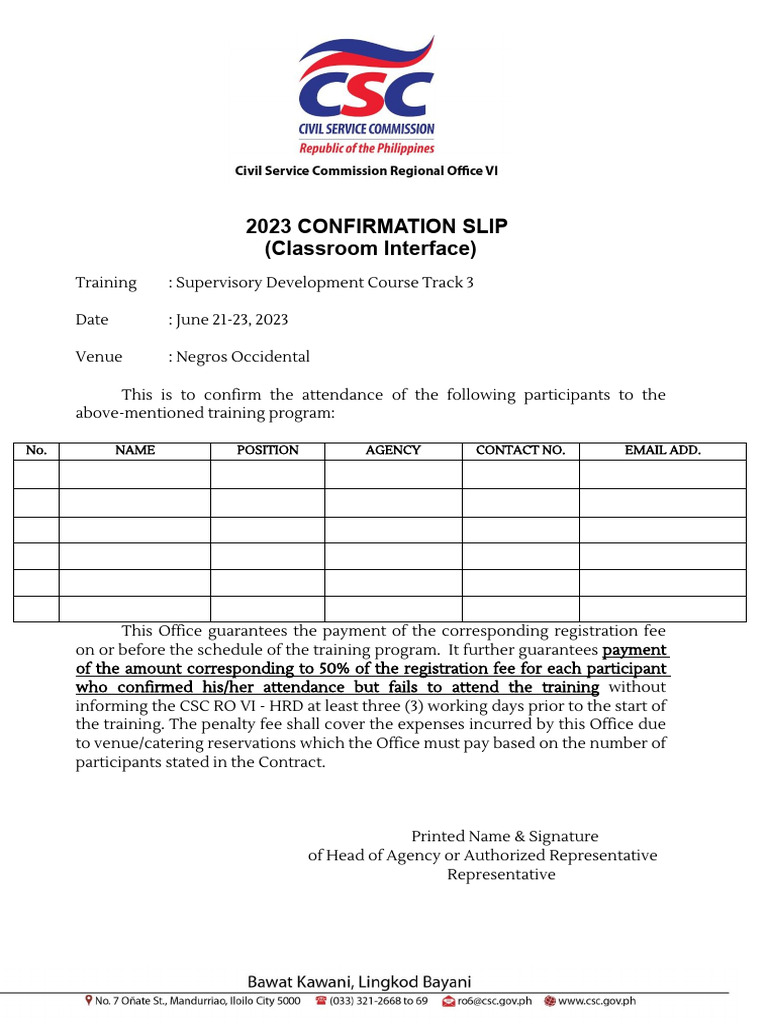 Confirmation Slip for Training Attendance | PDF