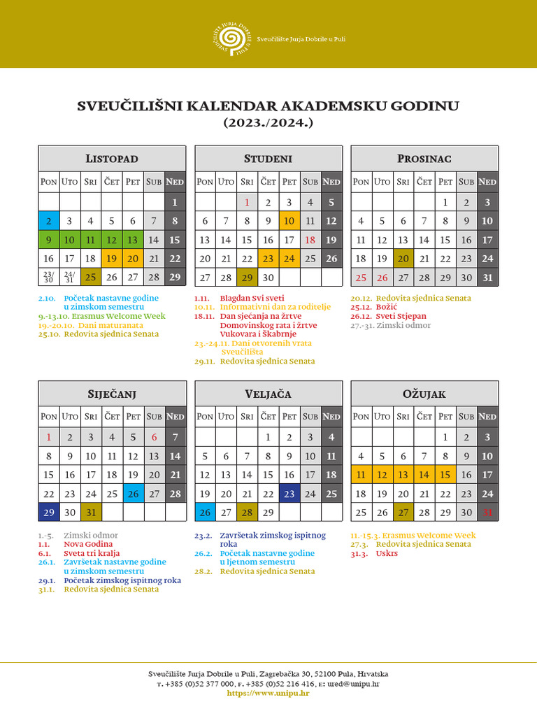 Akademski Kalendar Za Akademsku 2023.-2024. | PDF