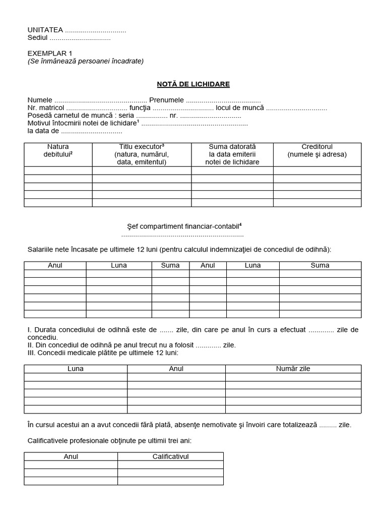 Nota de Lichidare | PDF