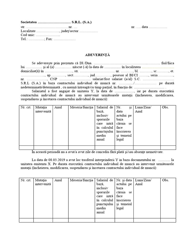 Adeverinta de Vechime Model | PDF