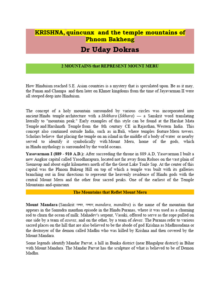 KRISHNA, Quincunx and The Temple Mountains of Phnom Bakheng | PDF