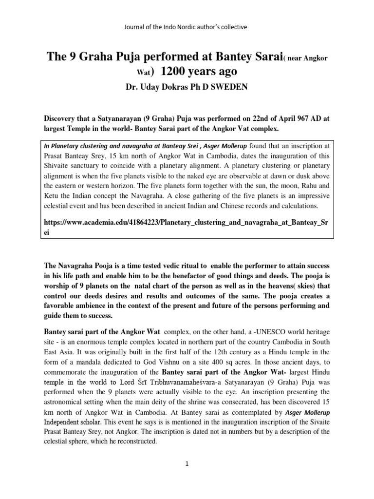 The 9 Graha Puja Performed at Bantey Sarai | PDF