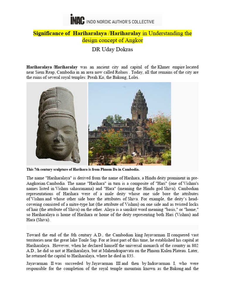 Singificance of Hariharalay in Understanding The Design of Angkor Wat | PDF