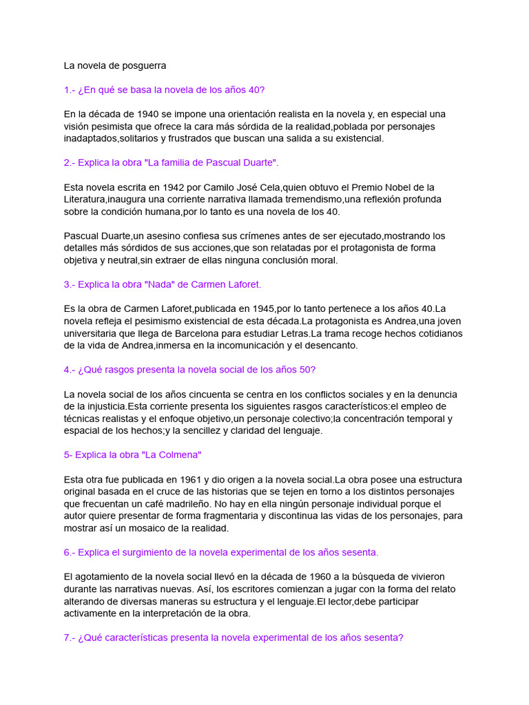 Preguntas Castellano | PDF | Novelas | Existencialismo