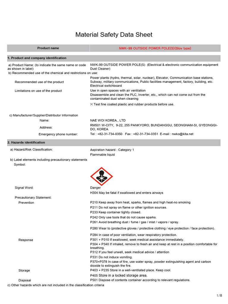 (Pail) MSDS - NWK-99outside Power Pole | PDF