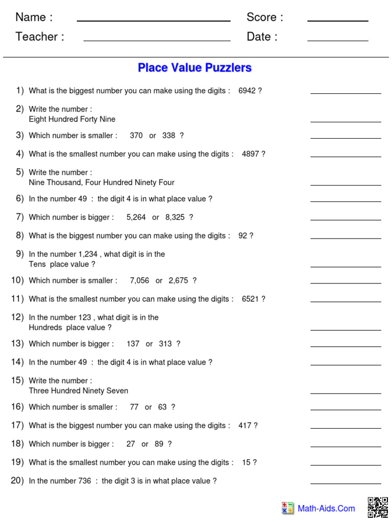 place value puzzlers Grade 2 | PDF