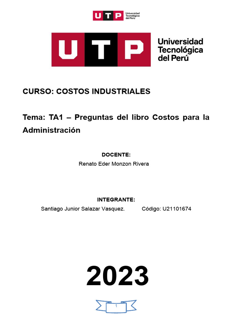 Ta1 Costos Industriales | PDF | Crecimiento personal y profesional | Finanzas y dinero
