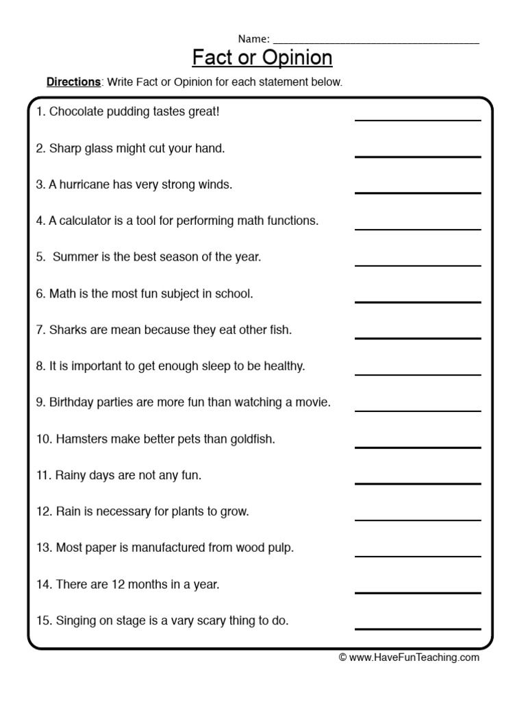 Fact Opinion Worksheet 1 | PDF