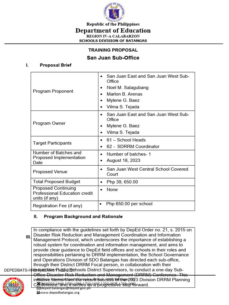 San Juan Sub Office DRRM Conference Proposal | PDF