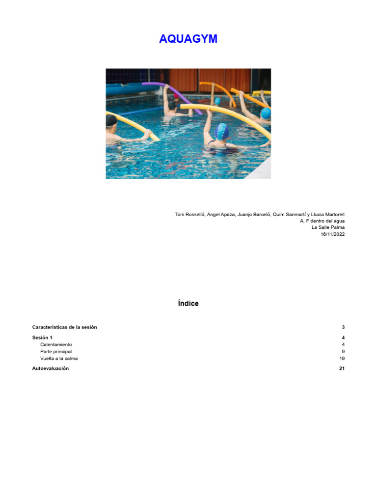 Rutina de Aquagym: Ejercicios y Tabla | PDF