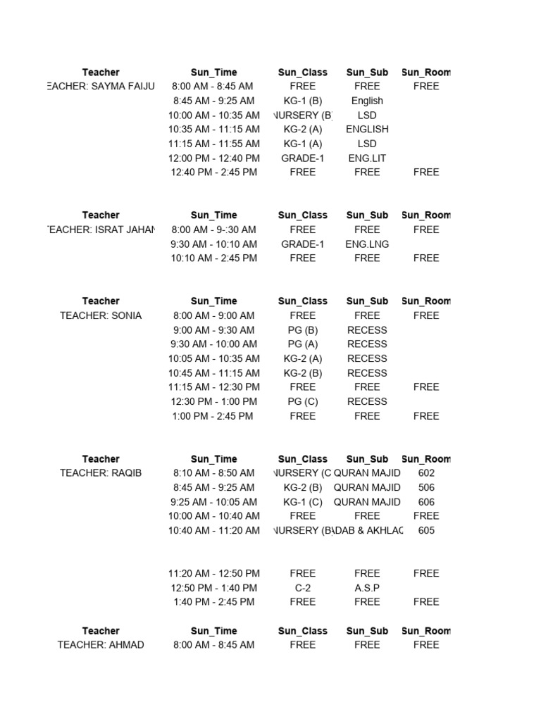 Individual Class Routine Pdf