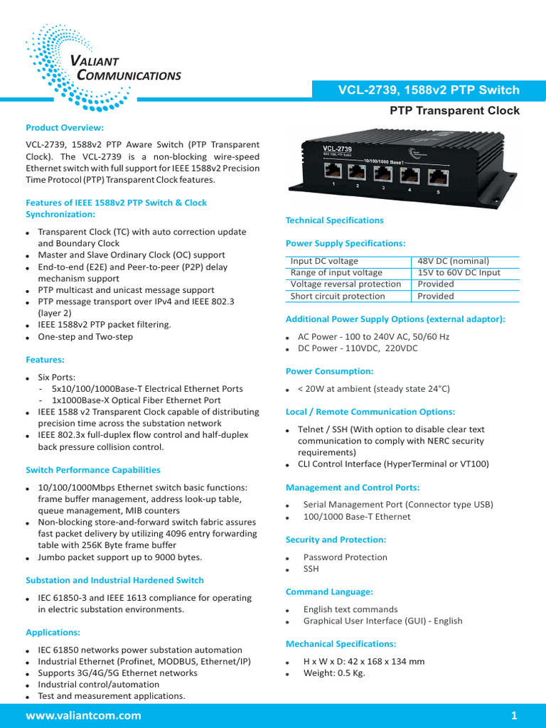 Ieee 1588v2 PTP Switch - vcl2739 | PDF