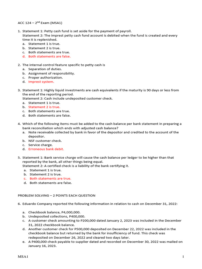 ACC 124 2nd Exam 2nd Sem SY 2022 2023 MSA1 | PDF | Finance & Money ...