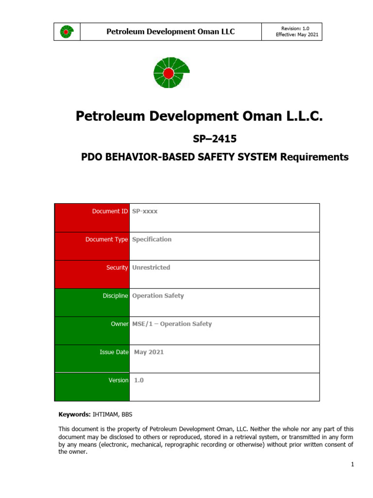 SP-2415 PDO Behavior Based Safety System | PDF | Audit | Behavior