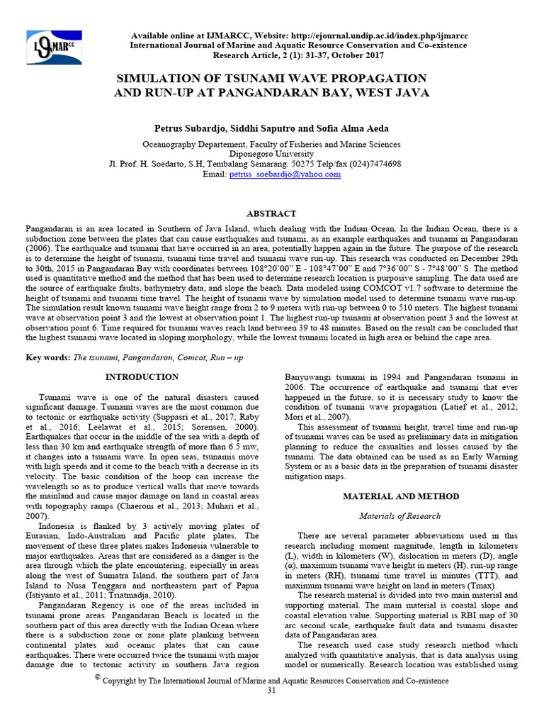 Simulation Of Tsunami Wave Propagation Pdf