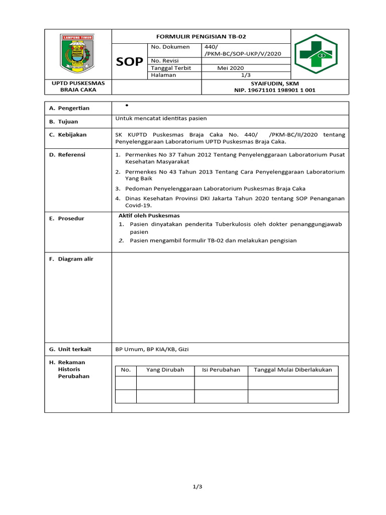 Sop Formulir Pengisian TB02 | PDF