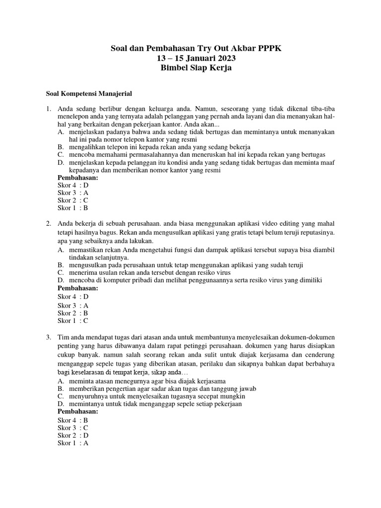 Soal Dan Pembahasan Try Out Akbar PPPK | PDF