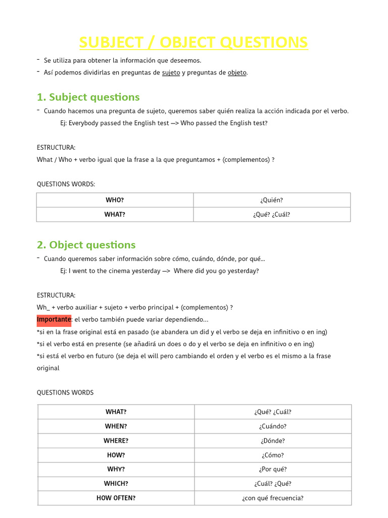 Subject and Object Questions | PDF