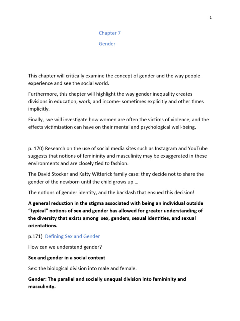 Chapter 7 Gender | PDF