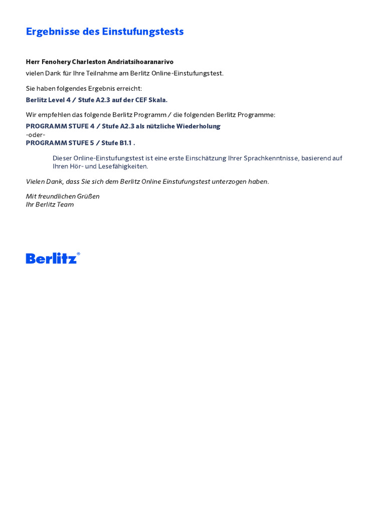 Berlitz Online Testing | PDF