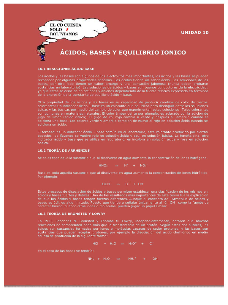 PDF Acidos Bases y Equilibrio Ionico Compress | PDF | Ácido | Constante de disociación ácida