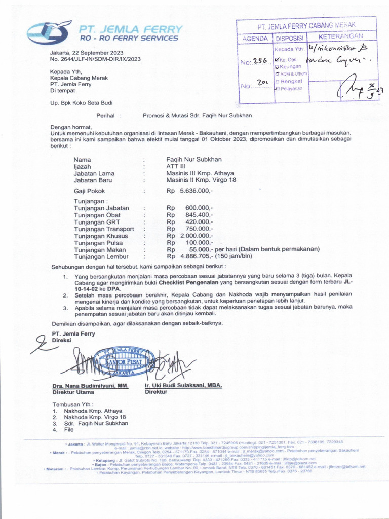 SK Mutasi Faqih Nur Subkhan 01 Okt 23 | PDF