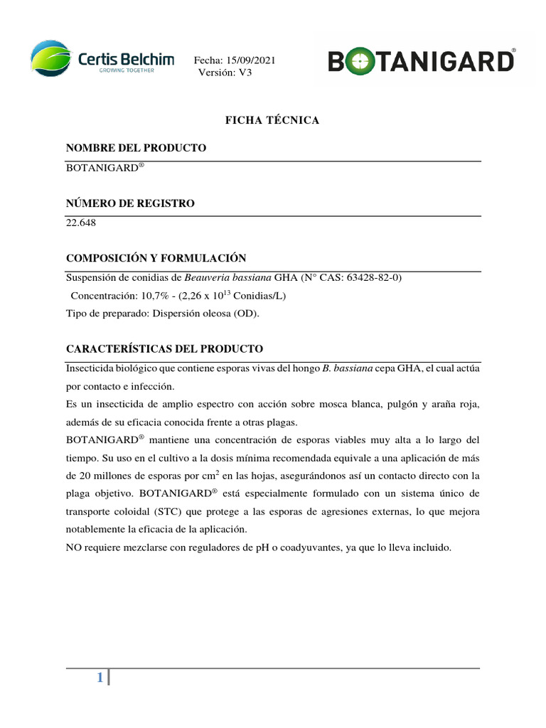 Ficha Tecnica y Uso Seguro BOTANIGARD | PDF