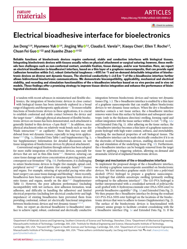 Electrical Bioadhesive Interface For Bioelectronics | PDF
