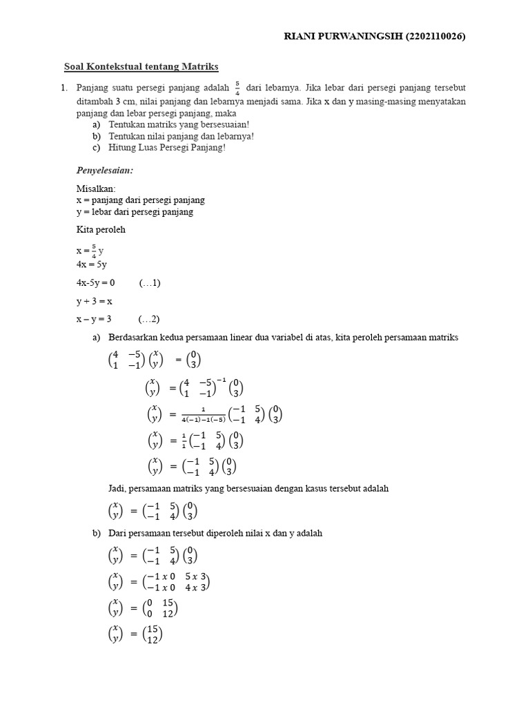 Soal Kontekstual Matriks | PDF