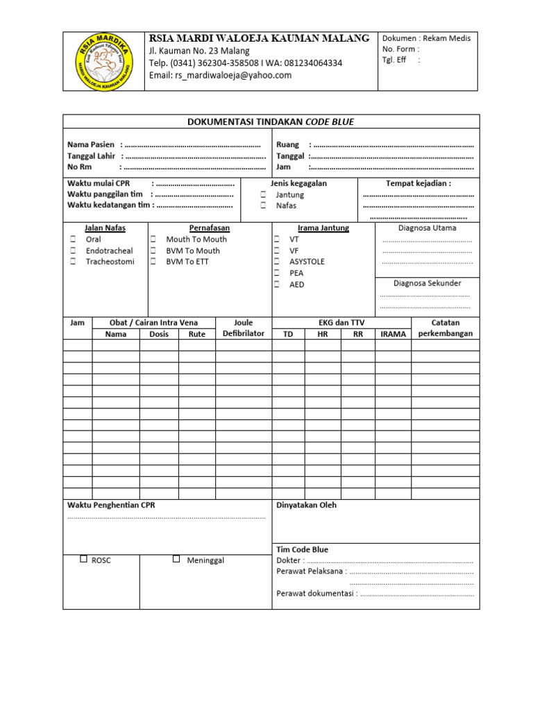 DOKUMENTASI TINDAKAN CODE BLUE RSIA Mardika | PDF