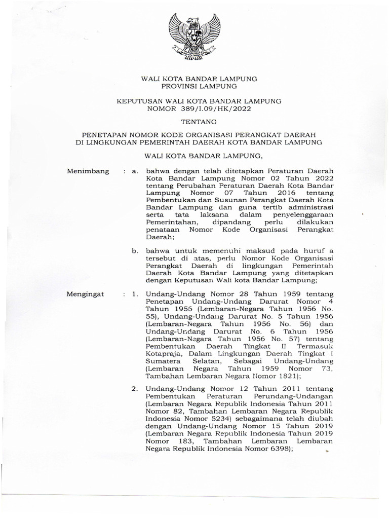 Penetapan Nomor Kode Opd-1 | PDF