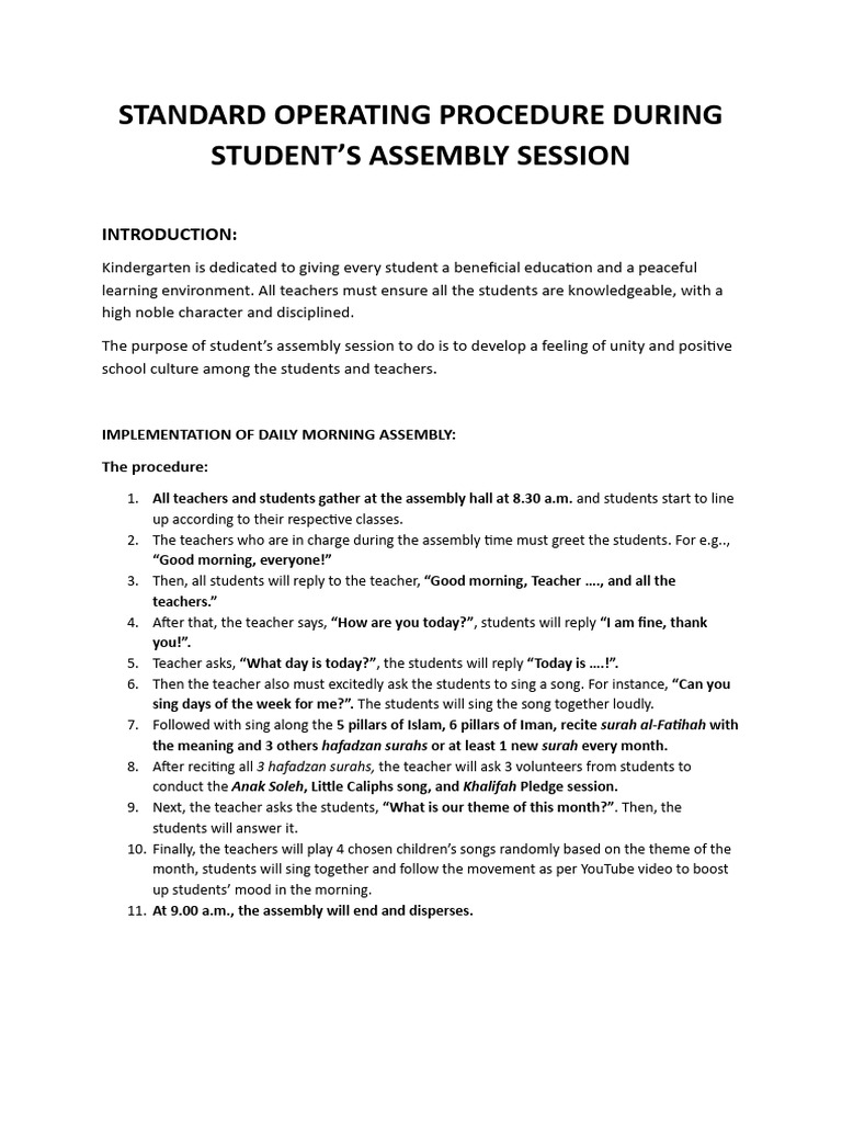 S.O.P During Student's Assembly | PDF