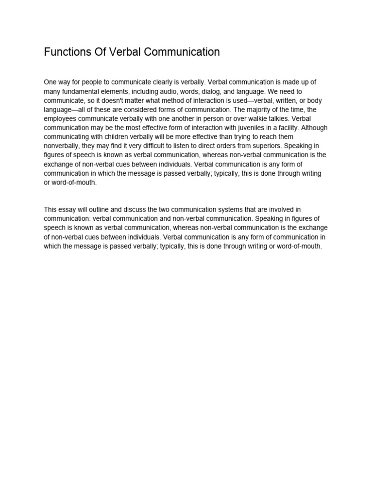 Functions of Verbal Communication | PDF