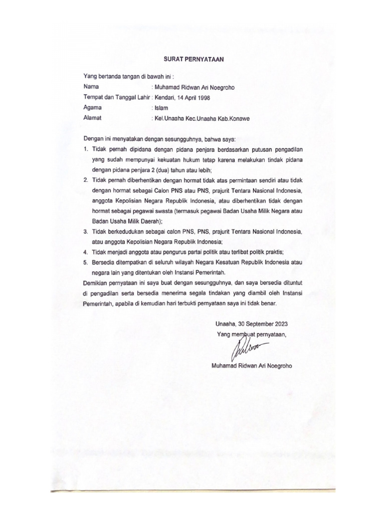 SURAT PERNYATAAN Reksi | PDF