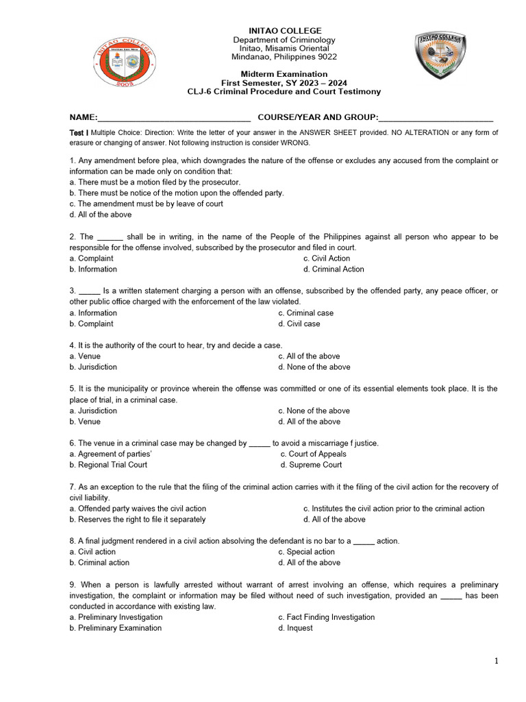 CLJ 6 Midterm With No Ans | PDF | Politics