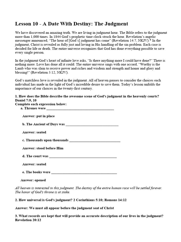 Lesson 10 - A Date With Destiny, The Judgment | PDF