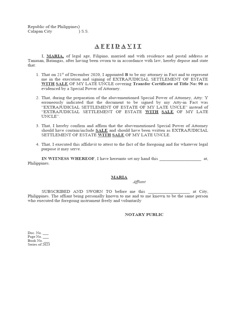 Affidavit of Confirmation of Spa | PDF