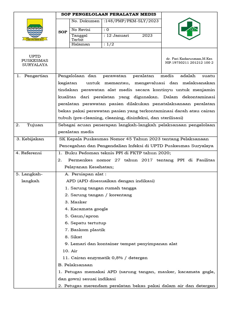 5.5.1a (1) SOP PENGELOLAAN PERALATAN MEDIS | PDF