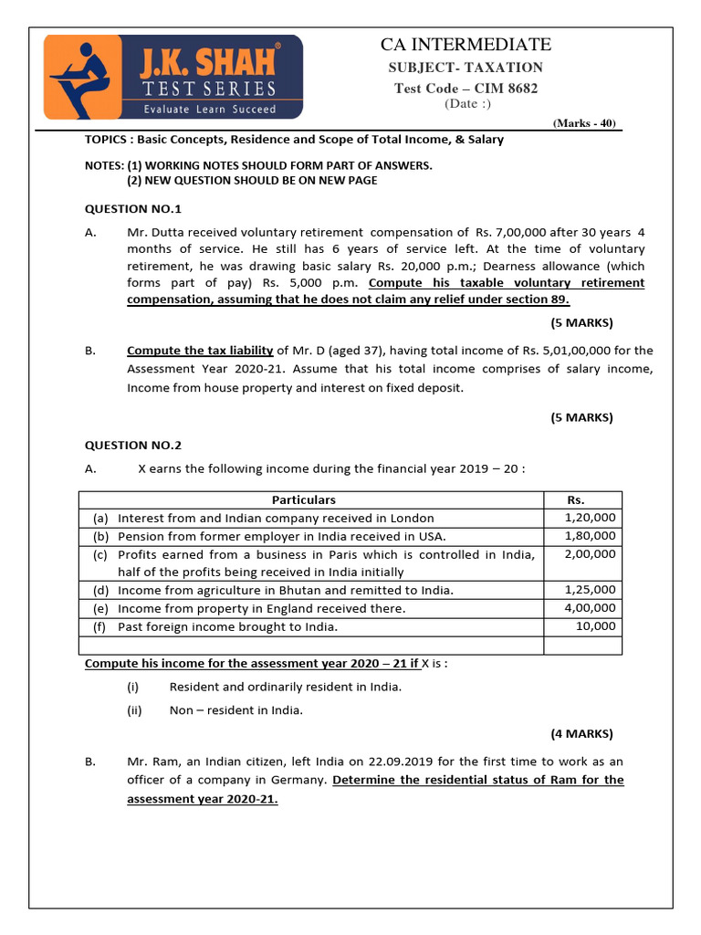 Cim 8682 Taxation Question Paper (Ahemadabad) | PDF