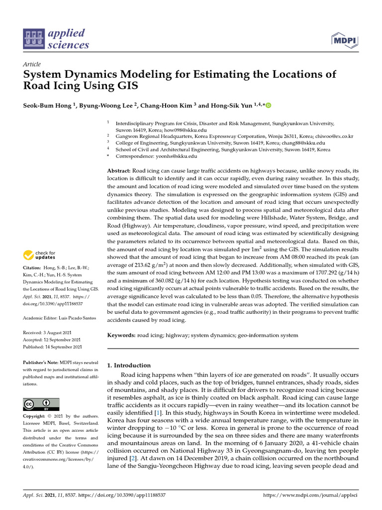 9. System Dynamics Modeling for Estimating the Locations of Road Icing Using GIS(2021) | PDF