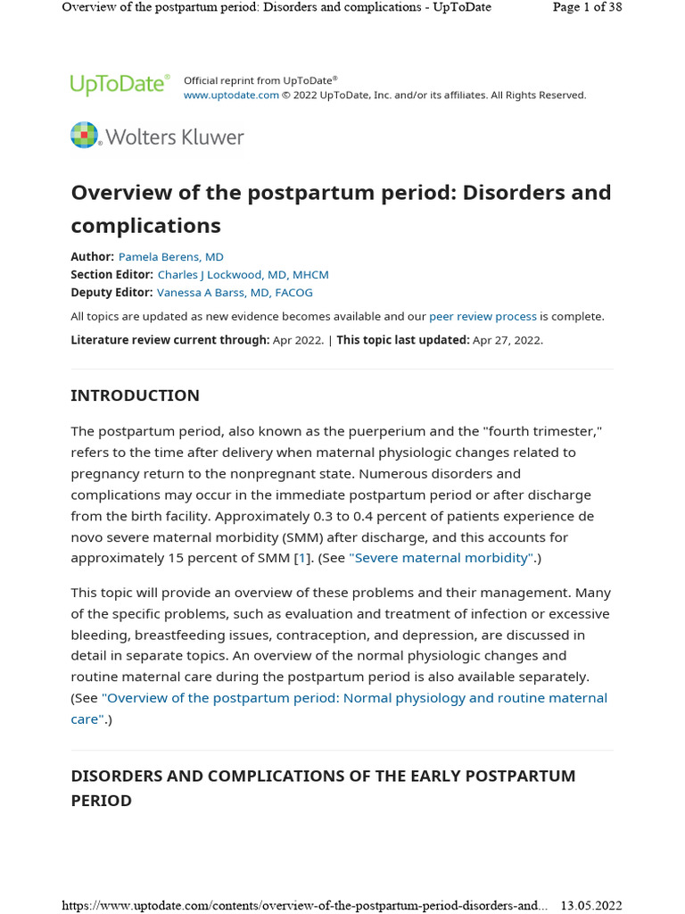 UpToDate - Overview of The Postpartum Period - Disorders and ...
