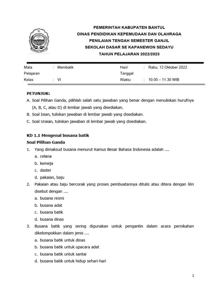 Kls6 Membatik Soal | PDF