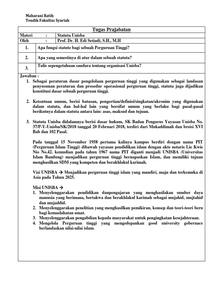 Tendik - Maharani Ratih - A200454 - Statuta - Prof - Dr.H.Edi Setiadi.S ...