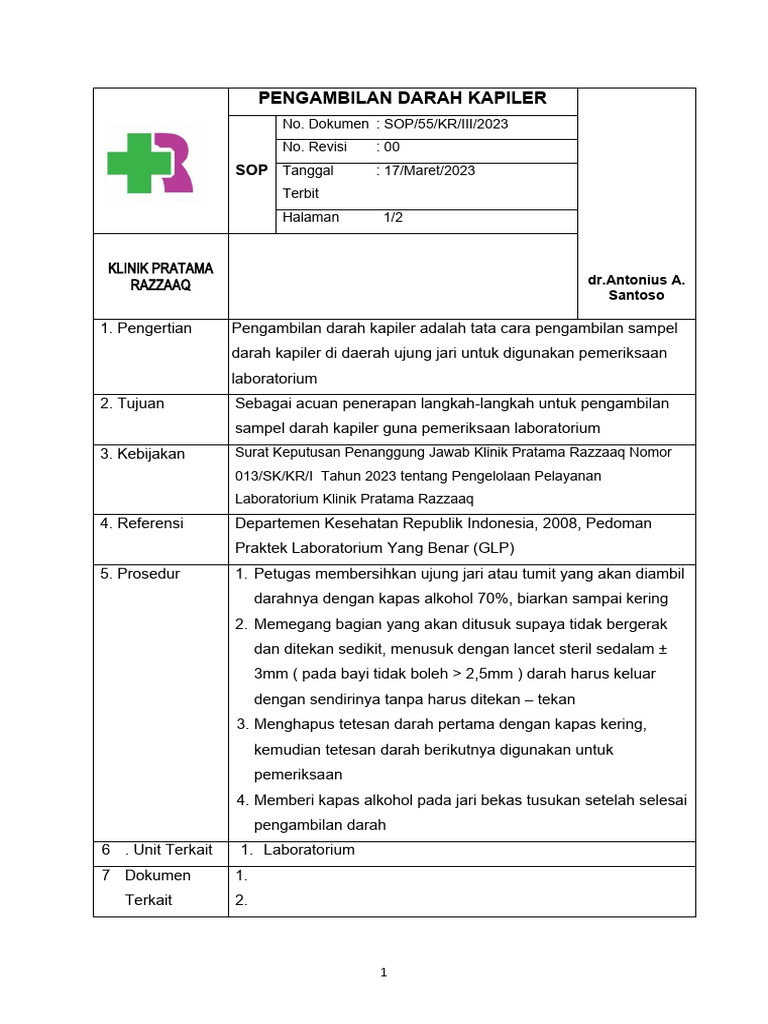 Prosedur Pengambilan Darah Kapiler | PDF