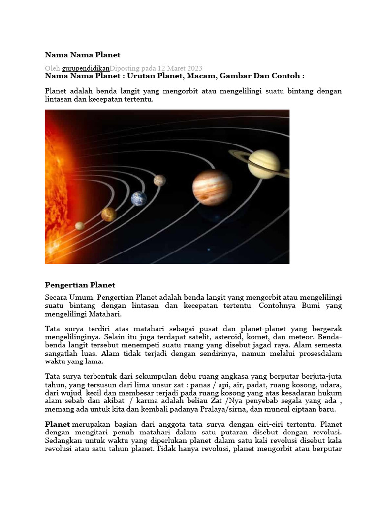 Nama Nama Planet | PDF | Ilmu Sosial | Dewasa Muda