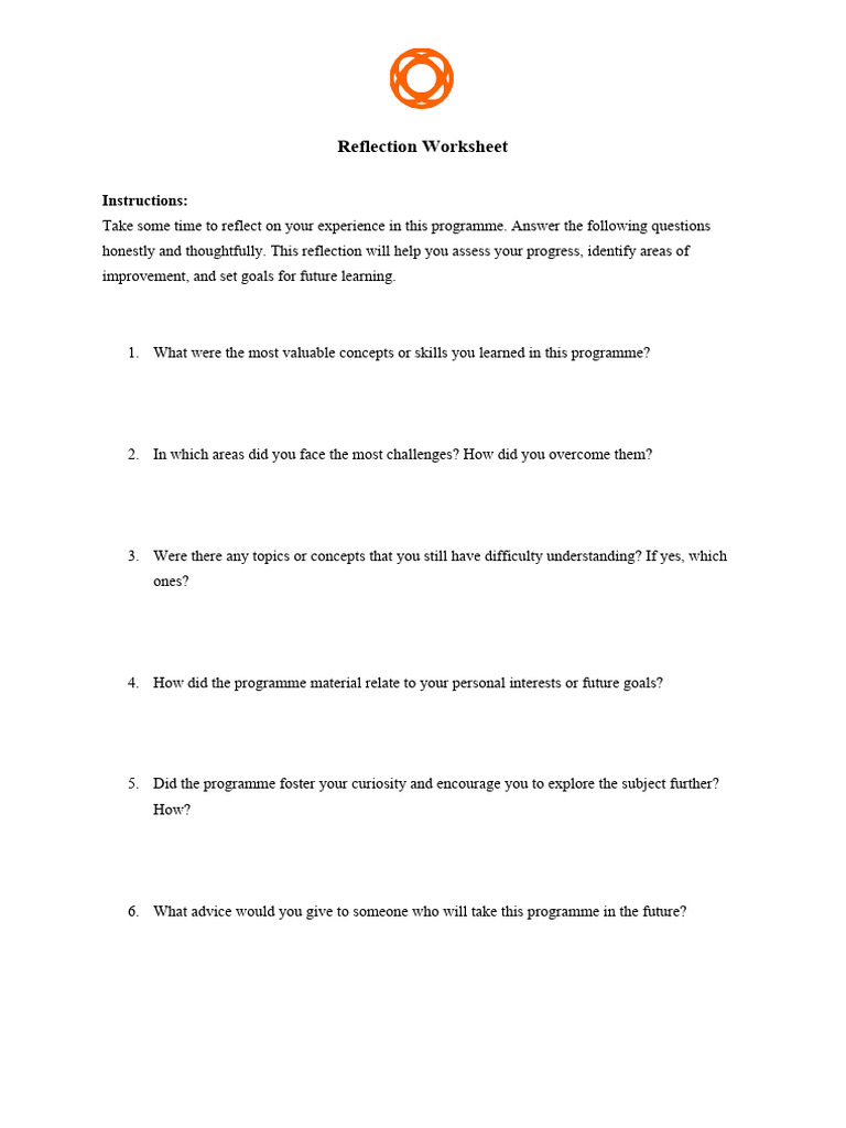 Program Reflection Worksheet | PDF