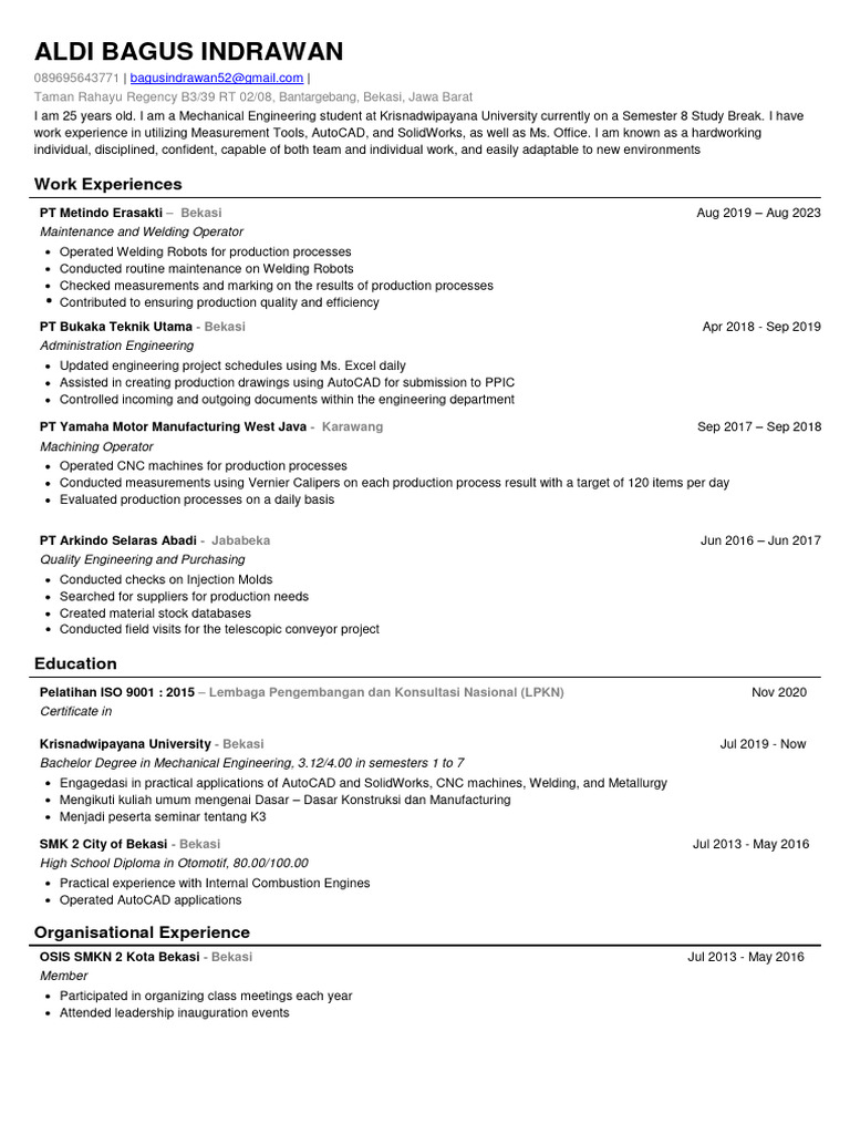 Aldi Bagus Indrawan - Resume B.ing | PDF