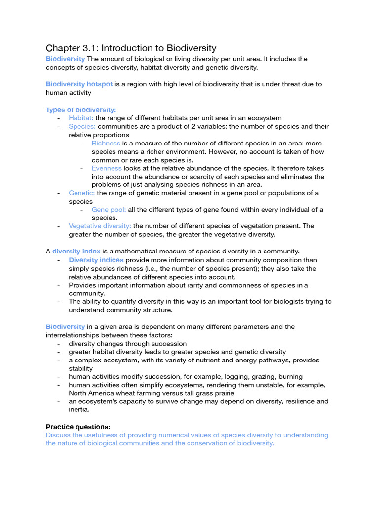 Chapter 3 - Biodiversity and Conservation | PDF