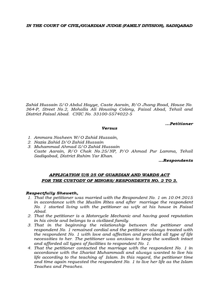 Zahid Hussain Vs Ammara Nosheen Etc (Custody of Minors) | PDF ...